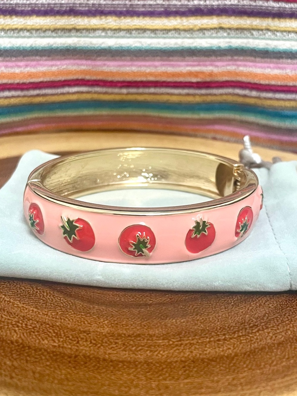 Jewelry | Pink Enamel Chunky Fruit Bangle In Gold Tone Red Tomato Or ...